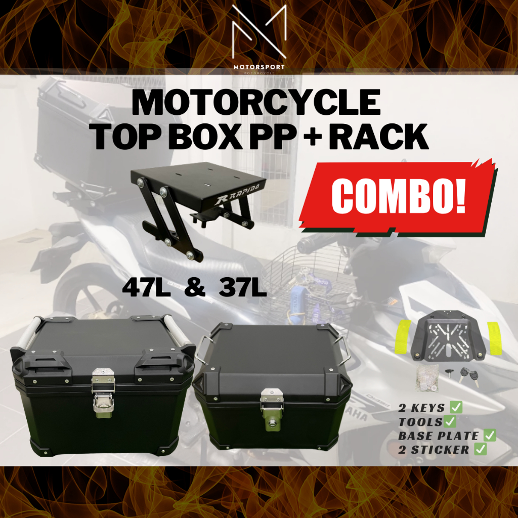 Motorcycle PP Box Motor Belakang With Metal Rack 37Liter/47Liter ...