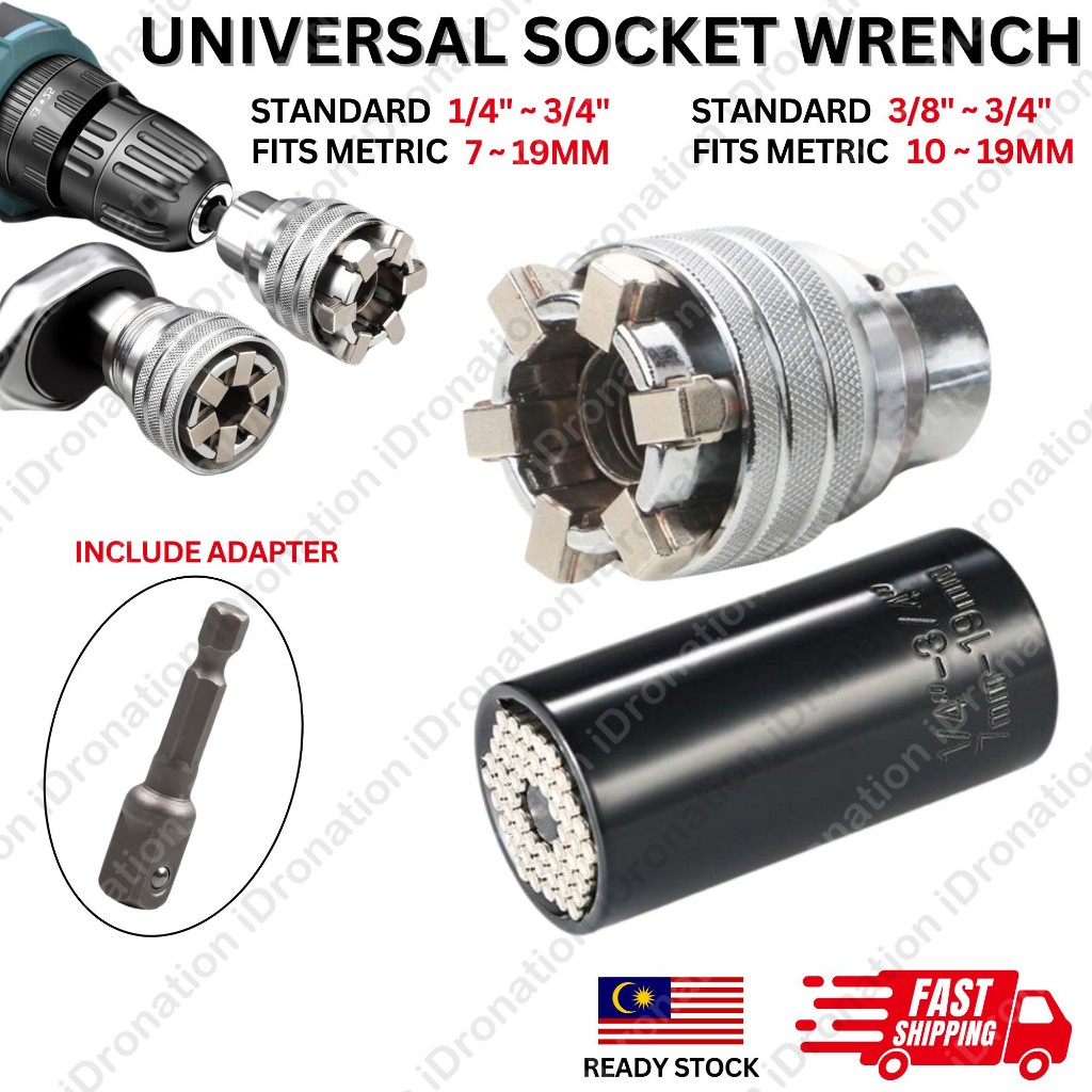 7-19MM Magic Universal Socket Head Wrench Set Sleeve Multi Grip Ratchet ...