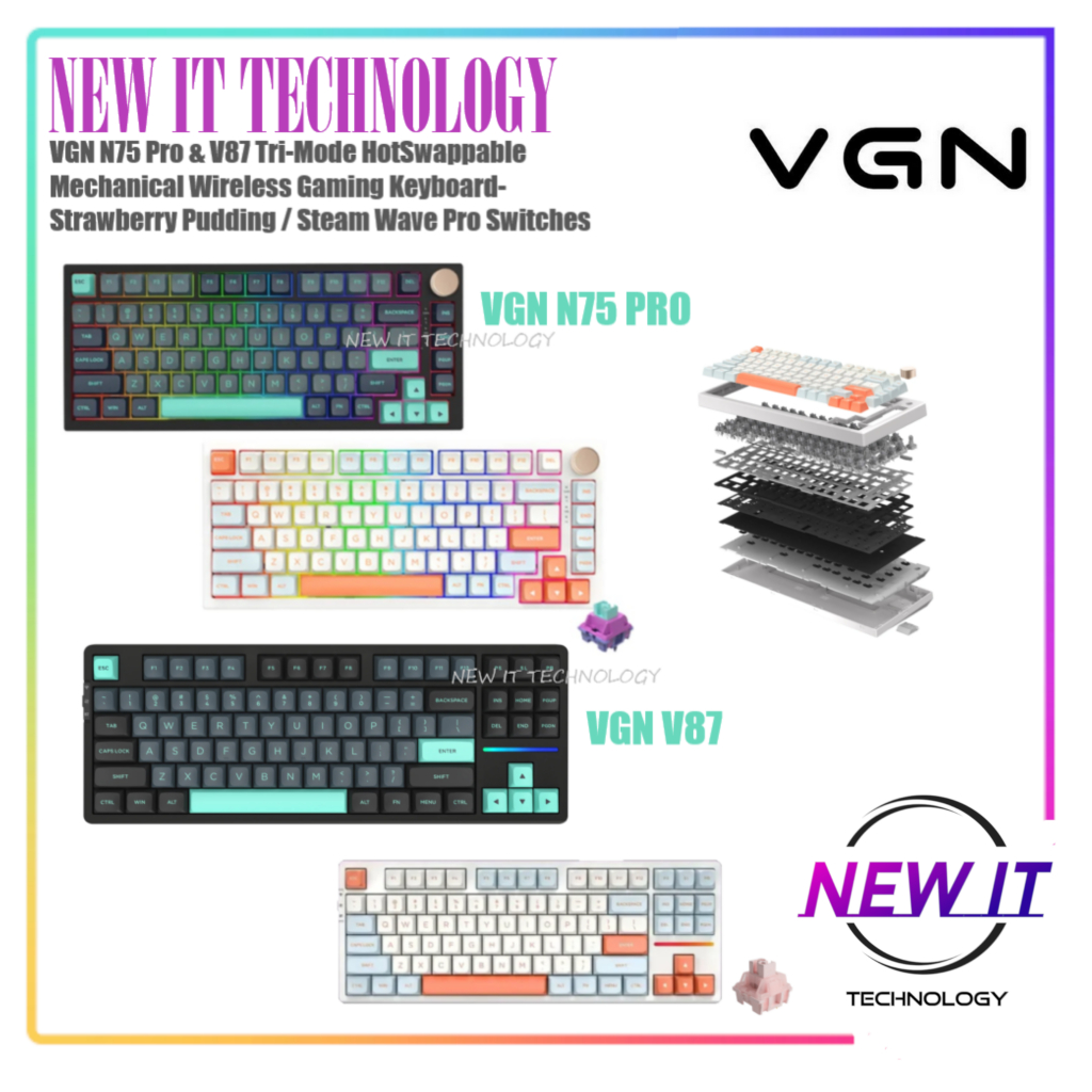 VGN N75 Pro & V87 Tri-Mode HotSwappable Mechanical Wireless Gaming ...
