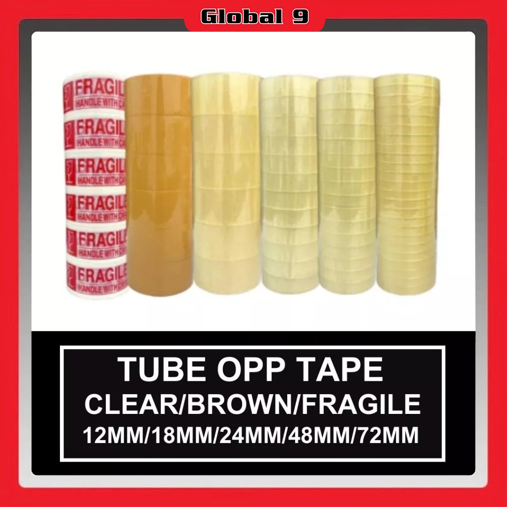 M-ONE TUBE Opp Tape Clear / Coklat / Fragile Tape 12mm / 18mm / 24mm ...