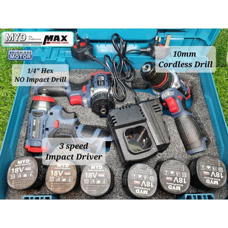 18v super Value combo 3 in 1 (M Type) Brushless motor Cordless Drill+Hammer Drill+No impact 1/4 ...