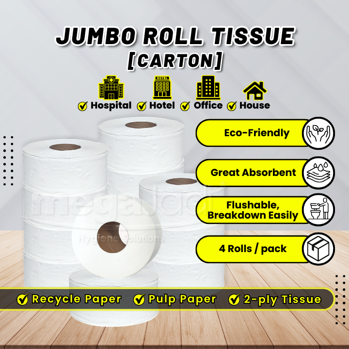 【Carton】Thick Jumbo Roll Tissue Paper Recycle Toilet Roll Tisu Jumbo ...