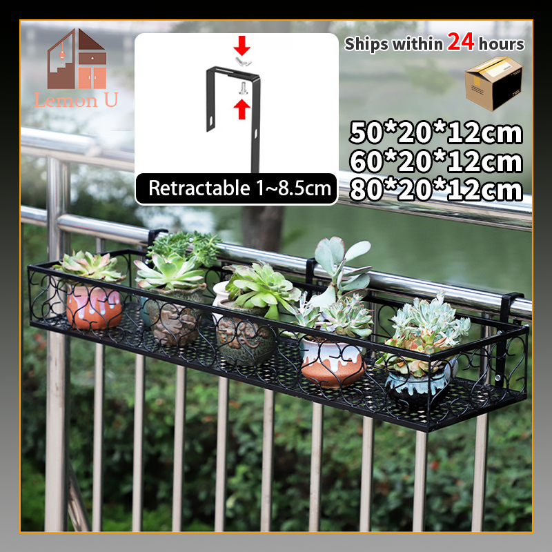 Balcony Flower Hanging Rack - Single Layer Rectangular Iron Shelf for ...