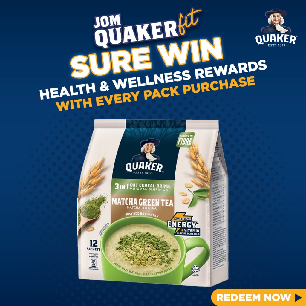 Quaker Oat Cereal Drink 3in1 Matcha Green Tea 12's x 28g | Shopee Singapore