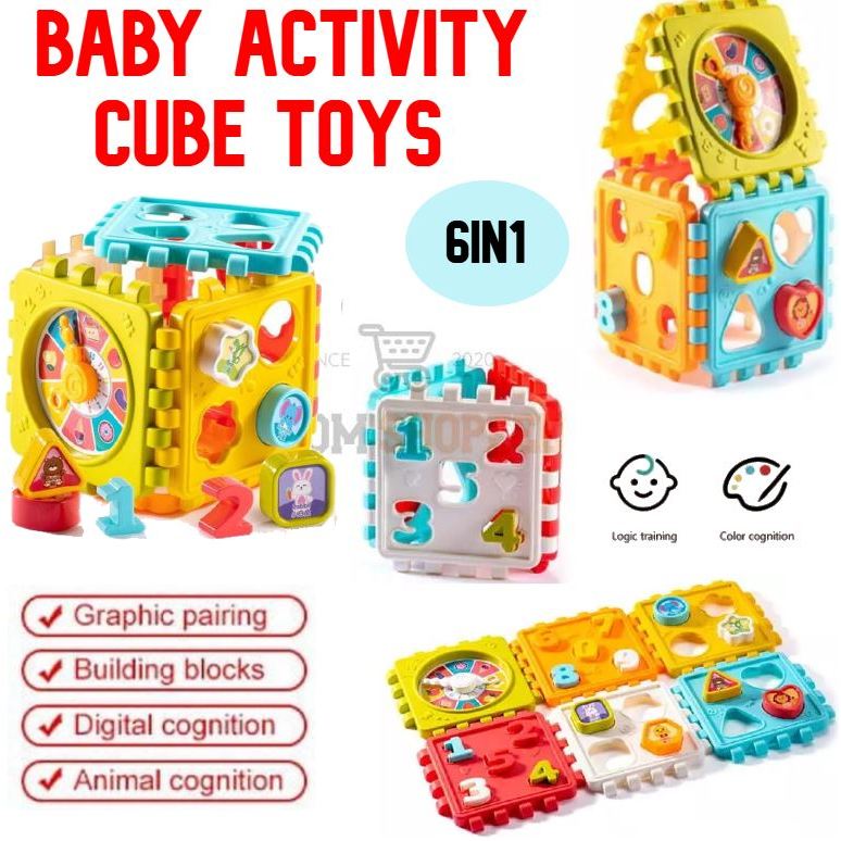6in1 Mainan bentuk warna bayi Busy Cube Travel Toys Fidget Toy ...