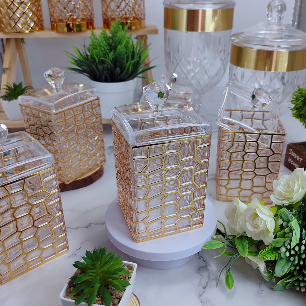 3 Pcs 700ml Acrylic Airtight Candy Box Square Gold Canister Thick ...