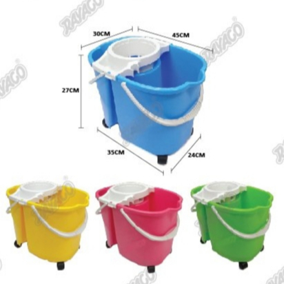 Rayaco Plastic Double Mop Bucket With Wheel 20Liter | Mop Pail With Wheels | Mopping Pail With ...