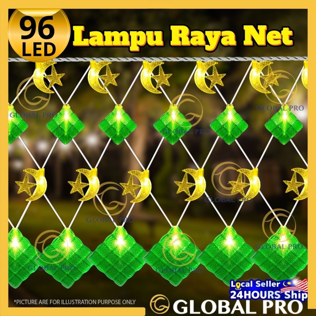 [raya 2025] 96L 4meter Net Moon Star Ketupat Liplap Lamp Mesh Hari raya ...