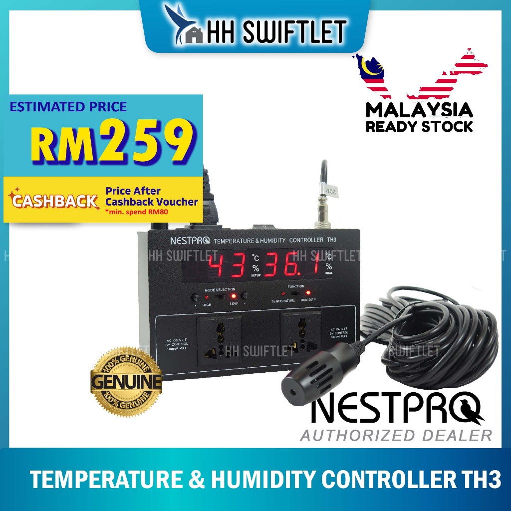Nestpro TH3 Humidity and Temperature Controller with Sensor (20 meter ...