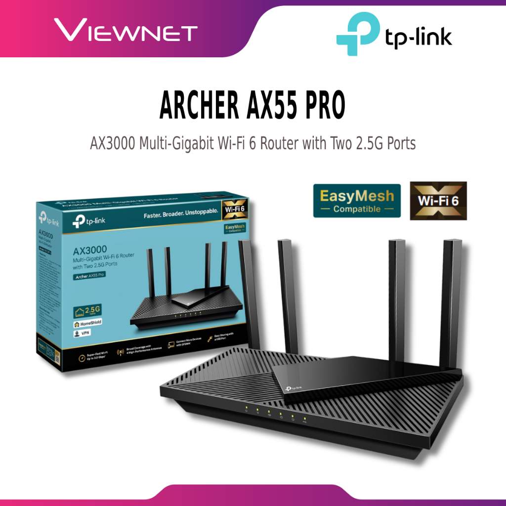TP-LINK ARCHER AX55 PRO AX3000 MULTI-GIGABIT WI-FI ROUTER WITH TWO 2.5G PORT WITH ULTRA-LOW ...