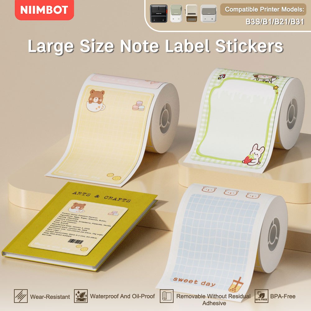 NIIMBOT B21/B21/B3S Cute Large Size Label Paper Name Cartoon Cute Animal Pattern Note Paper ...