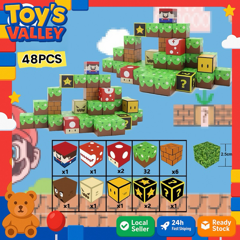 2025 New Super Mario Magnetic Blocks Set 2.5cm Farm Theme Educational ...