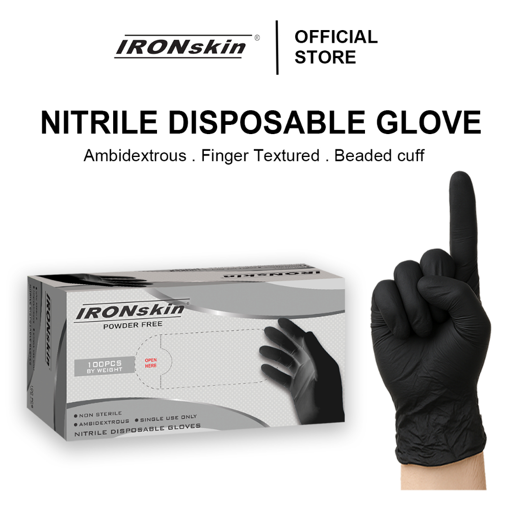 IRONskin Nitrile Glove Black M3.5g & M5.0g Sarung Tangan Getah Hitam ...