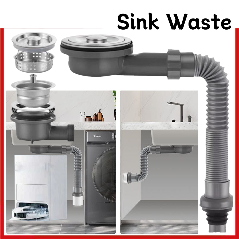 Single Double Kitchen Sink Waste Drain Pipe Bottle Trap Hose Kit ...