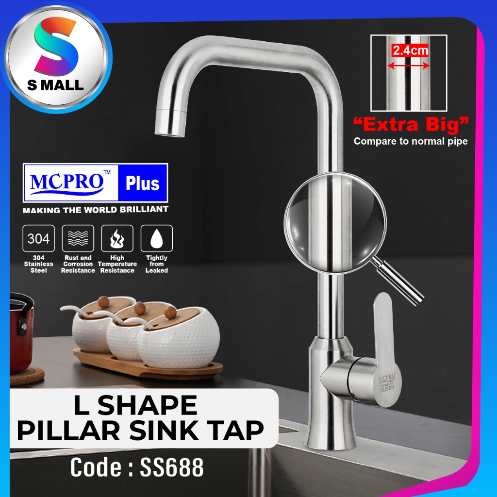 MCPRO Plus SUS304 Stainless Steel Kitchen Extra Big Faucet L SHAPE ...