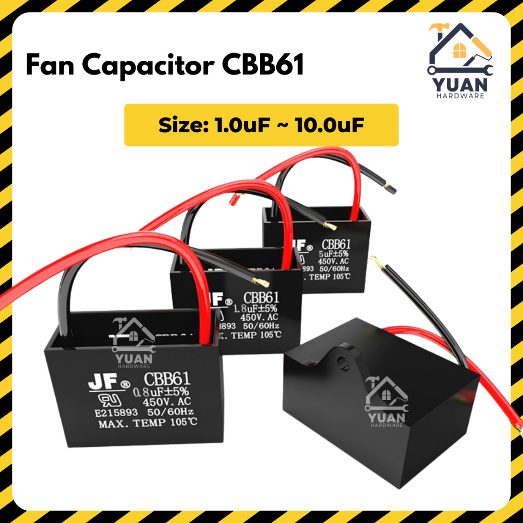 CBB61 Fan Motor Capacitor 1.0uF 1.5uF 2.0uF 2.5uF 3.0uF 4.0uF 5.0uF 6 ...