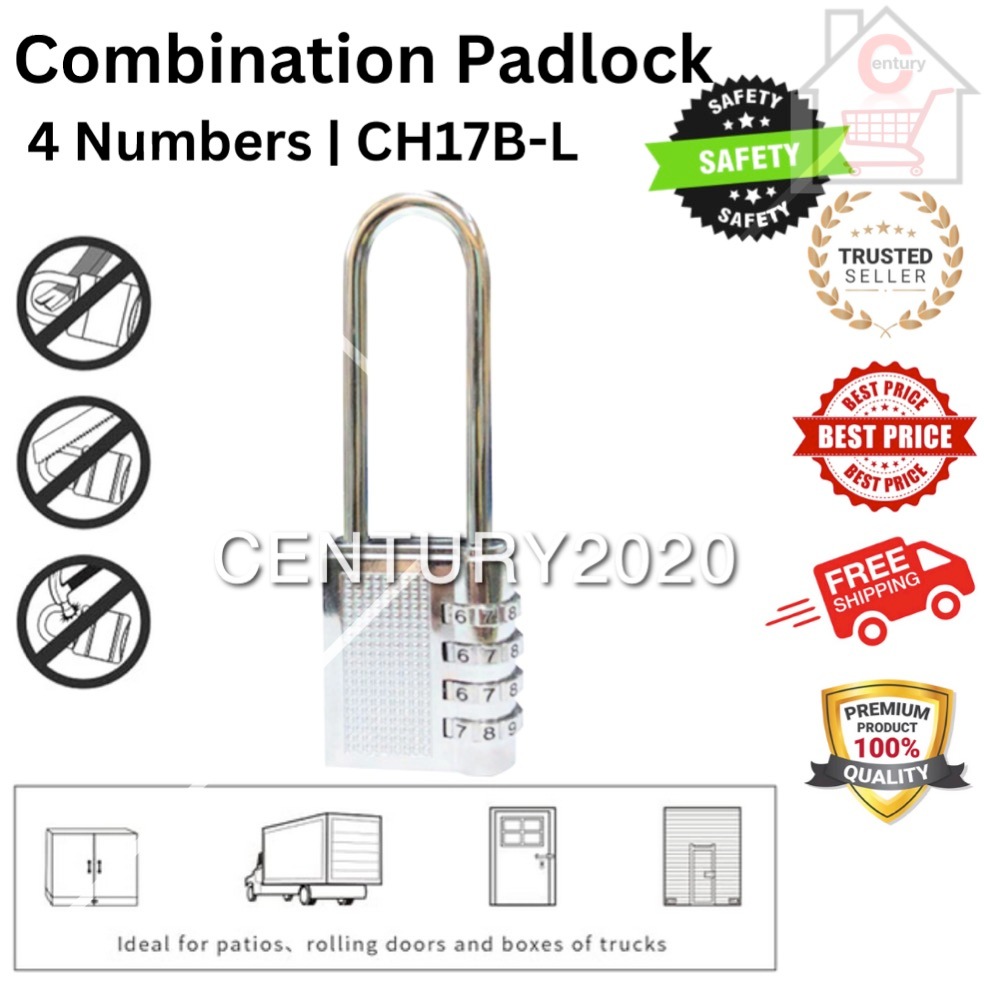 Push Button Padlock 4 Digit Button Combination Pad Lock Long Head CH17B ...