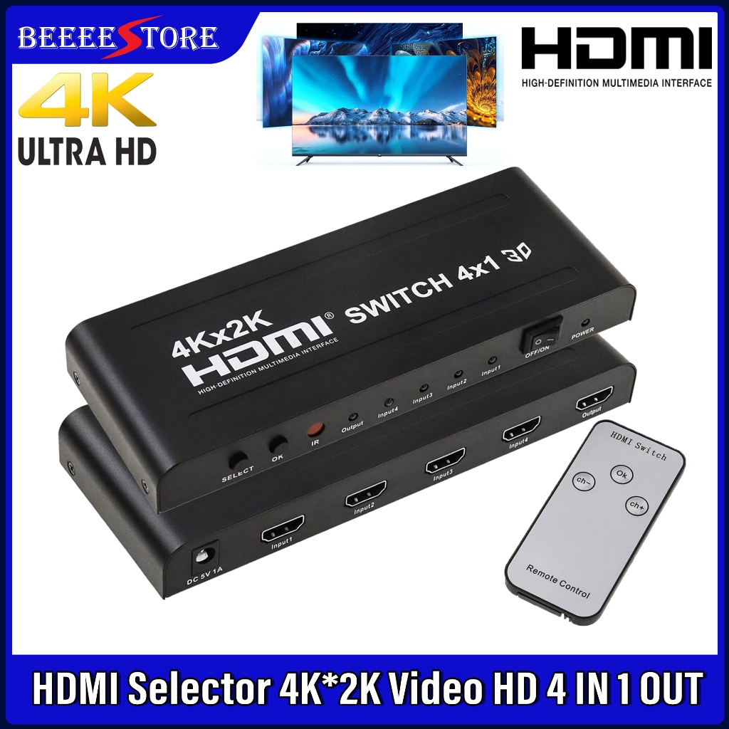 4K HDMI Switch 4 IN 1 Out Switcher HD 4K * 2K 3D PIP Switcher Converter ...