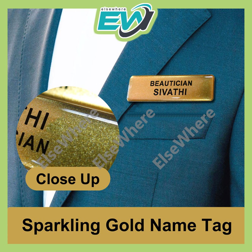 Sparkling Gold Name Tag with UV crystal coating premium retail outlet ...