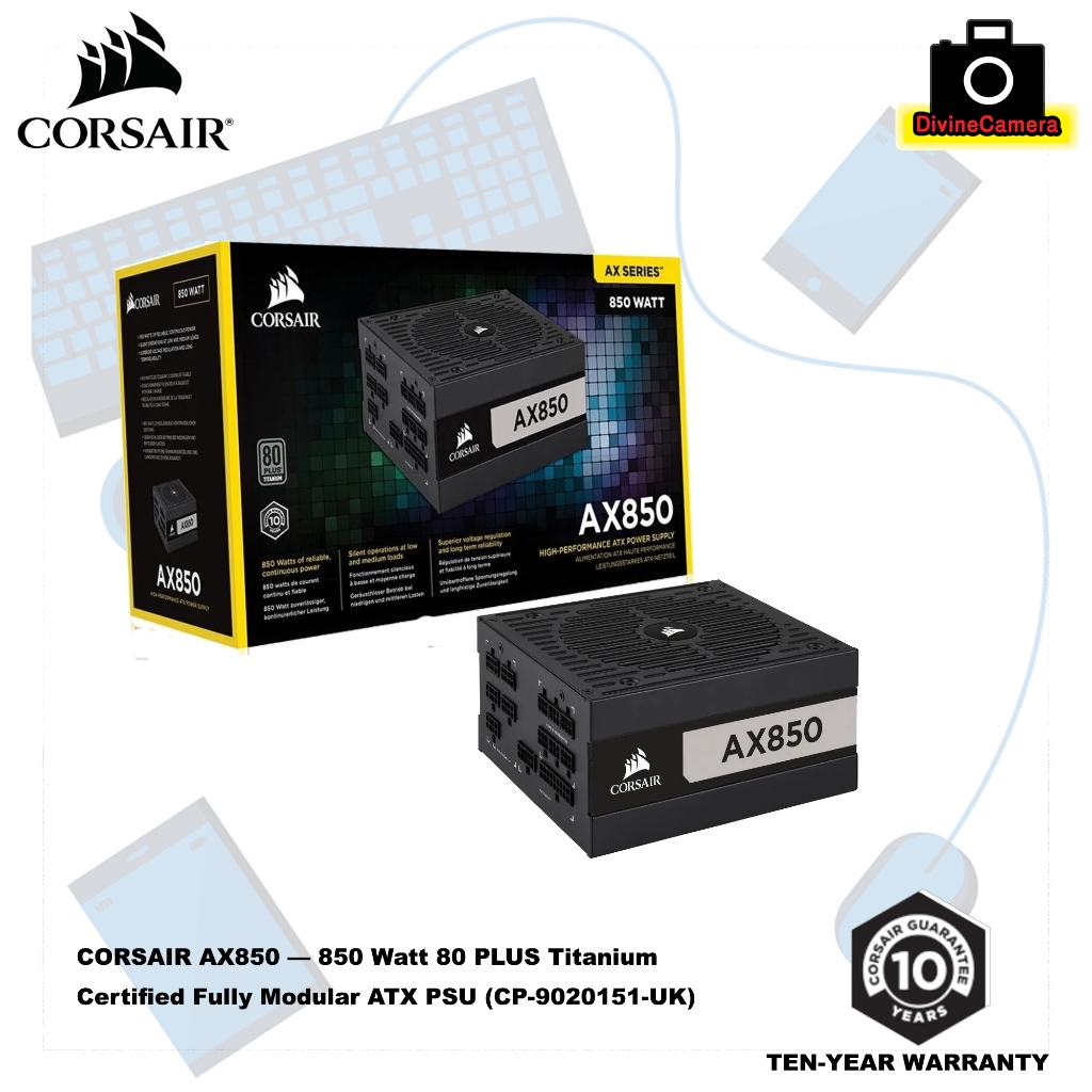 CORSAIR AX850 — 850 Watt 80 PLUS Titanium Certified Fully Modular ATX PSU (CP-9020151-UK ...