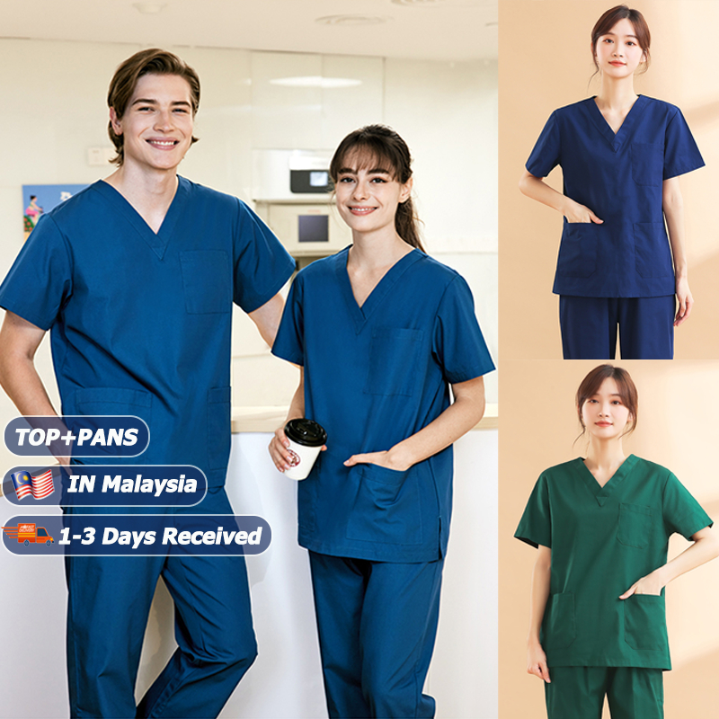 【TOP+PANTS】Medical Scrub Suit Baju Scrub Uniform Surgical Scrub Suit ...