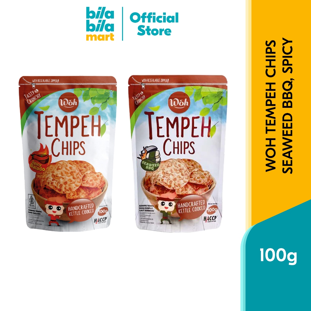 WOH Tempeh Chips (Spicy Balado, Seaweed BBQ) 100g Tempe Snack Kerepek ...