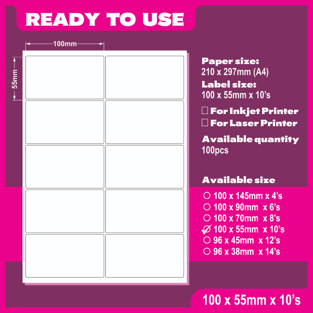 A4 Pre Cut Blank Sticker / A4 Blank Sticker (100 x 55mm x 10’s ...