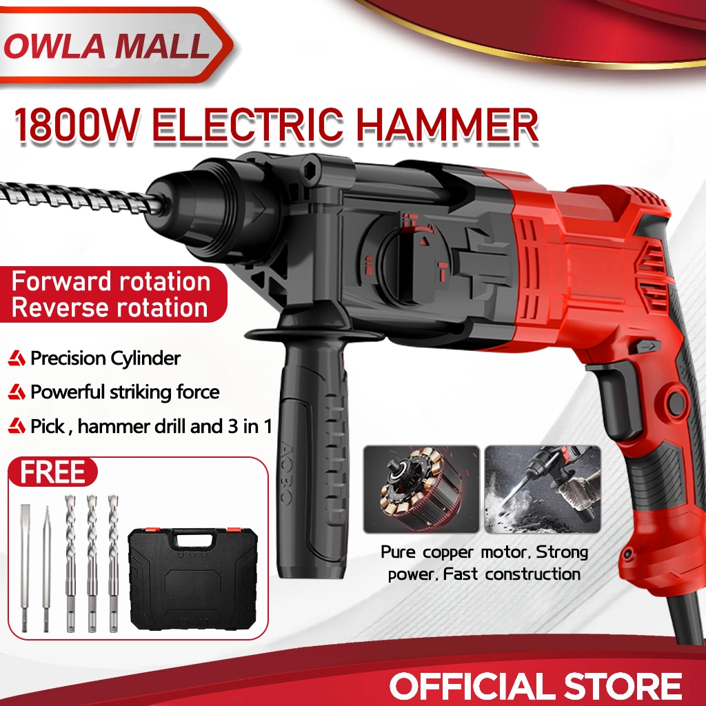 1800W Rotary Hammer Drill 3 IN 1 Chisel Concrete Penebuk Dinding ...