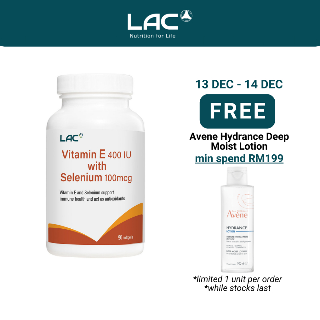 LAC Vitamin E 400 IU With Selenium 100mcg (90 Softgels) [Exp Aug 2025 ...