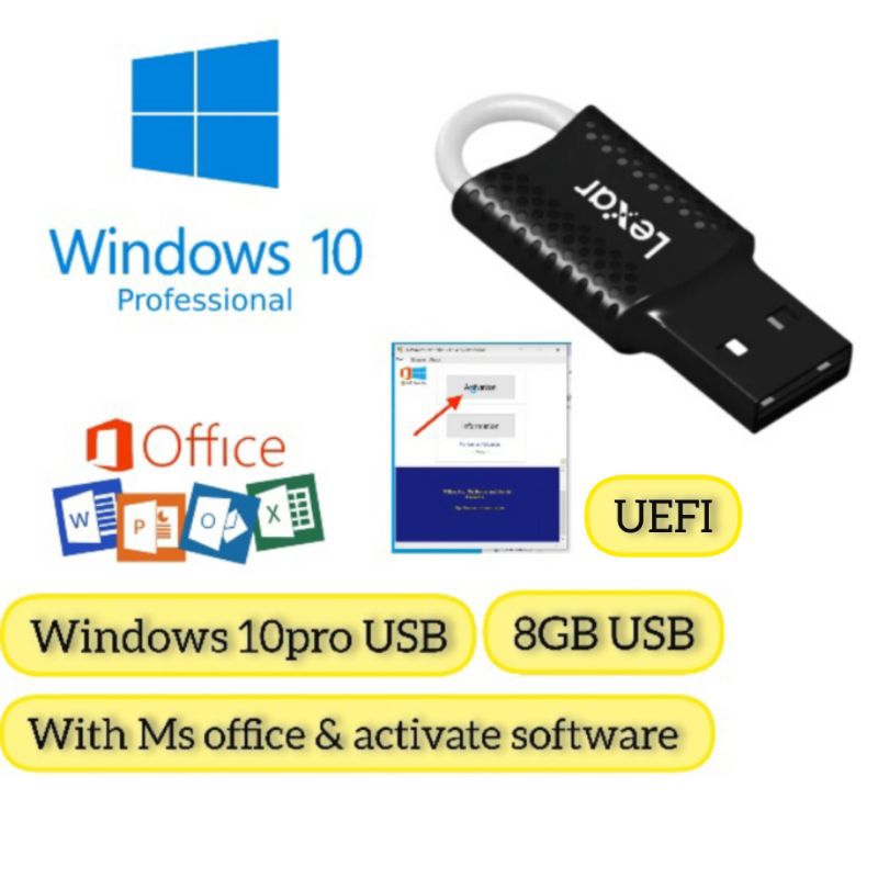 window 10 professional bootable USB+8GB+ including+MS Office+ with activated software | Shopee ...