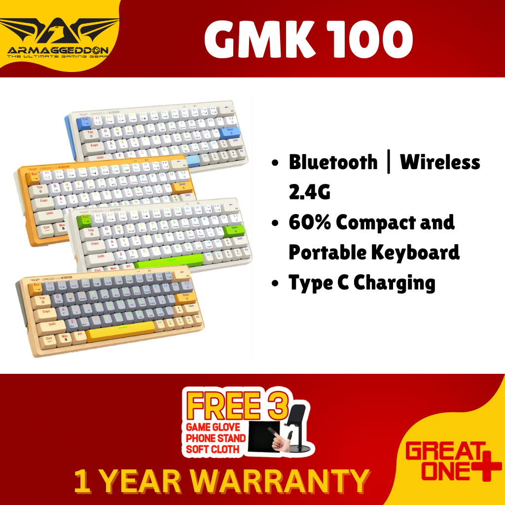 Armaggeddon GMK-100 RGB Tri-Mode Hot Swap 63 Keys Mechanical Keyboard ...