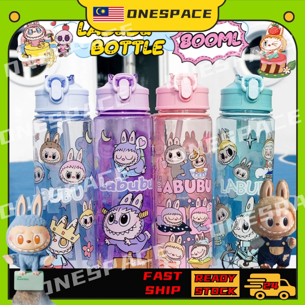 800ml Botol Air Labubu Water Bottle Kids Straw Bpa Free Botol Kuromi Transparent Kawaii Travel ...