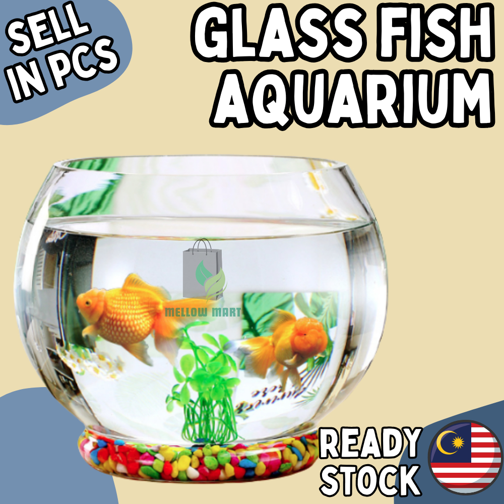 MELLOWMART [GLASS] Transparent Round Clear Glass Fish Bowl Aquarium ...