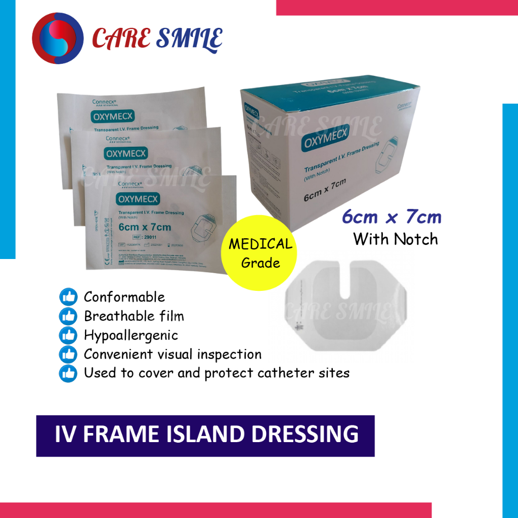 IV Frame Dressing with Notch 6x7CM Oxymecx Connecx Transparent ...