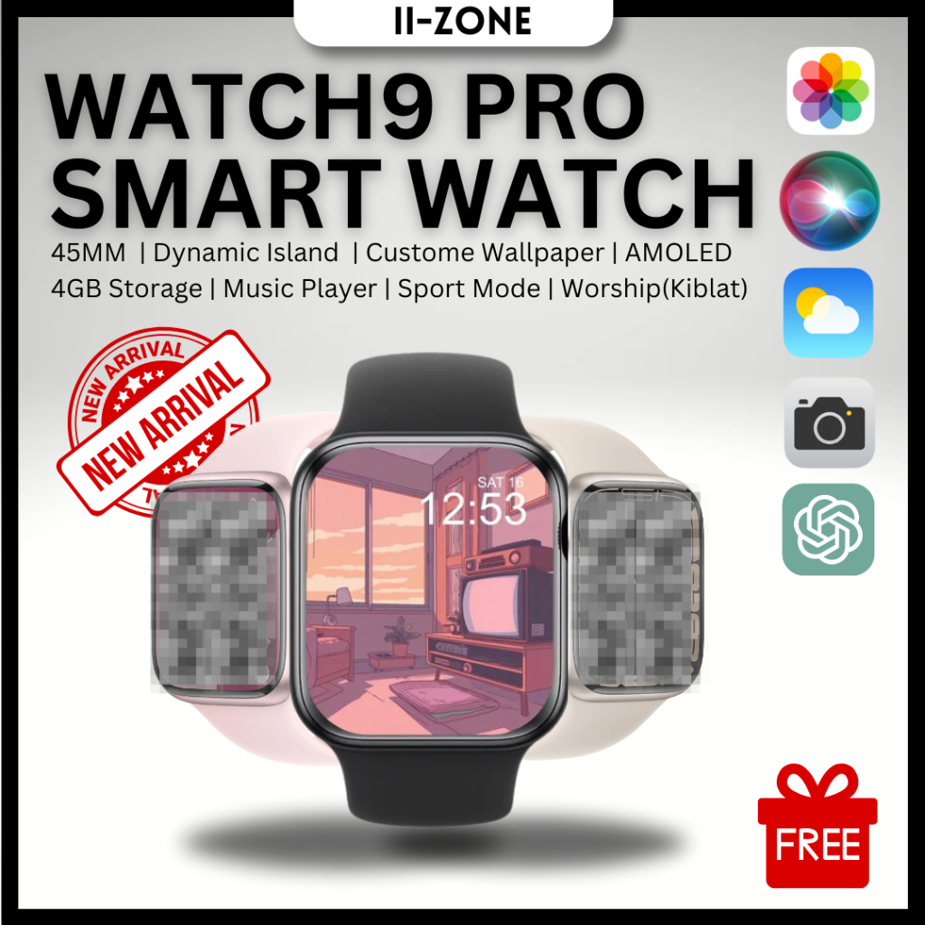 Maxwear Watch 9 Pro Mini 45mm Smart Watch Arah KIBLAT SOLAT 4GB Storage ...