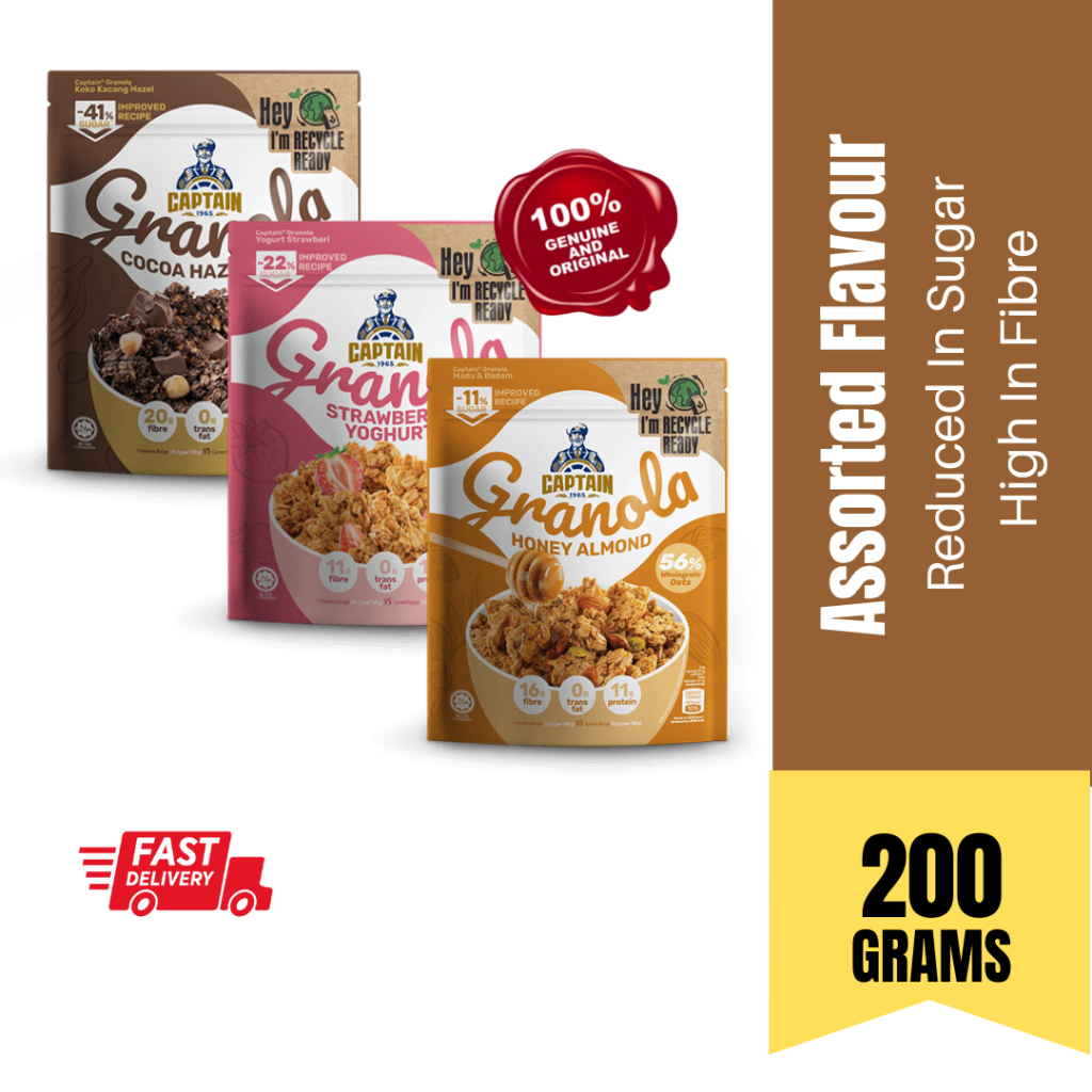 CAPTAIN OATS Granola Assorted (200g) | Healthy Snack, Reduced Sugar ...