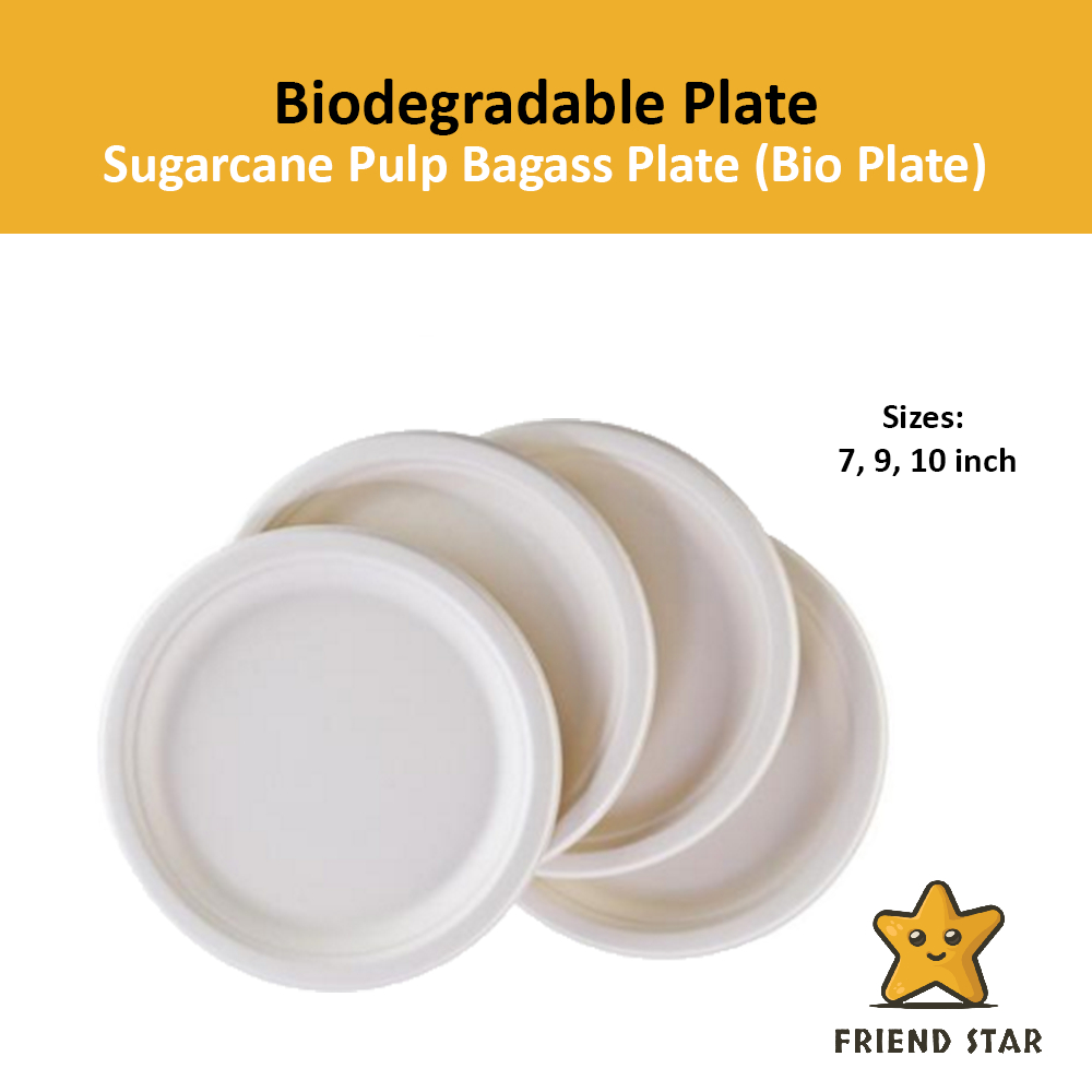 Pinggan Biodegradasi [50 PCS] Biodegradable Disposable Sugarcane Pulp ...