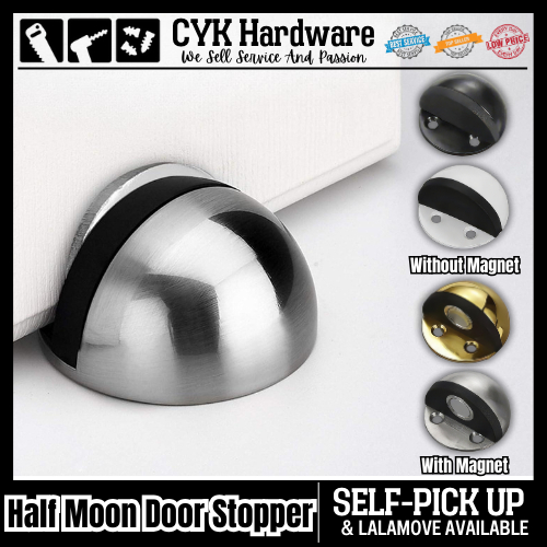 Stainless Steel 304 Half Moon Door Stop Magnetic Stopper Floor Mount ...