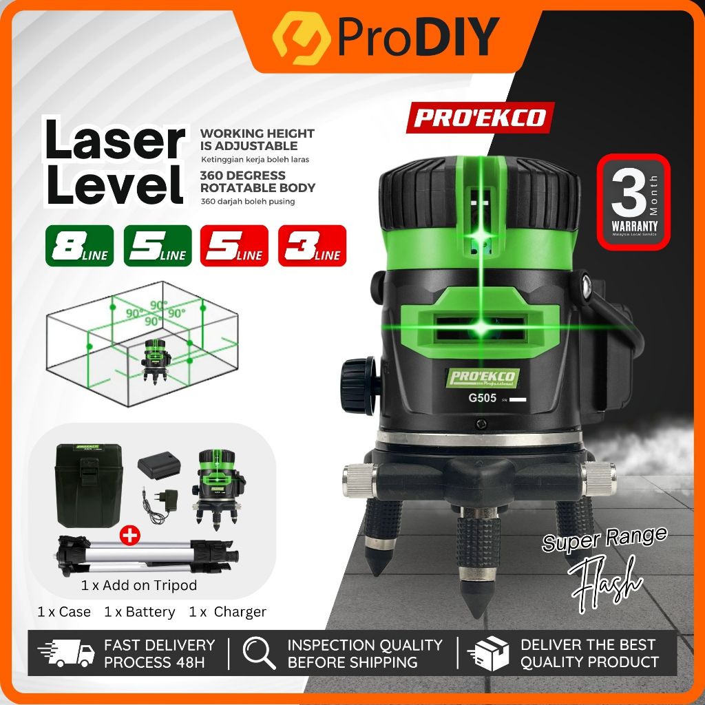 EKCO 8 Line 5 Line 3 Line Laser Level Automatic Adjustable 360 Rotary ...