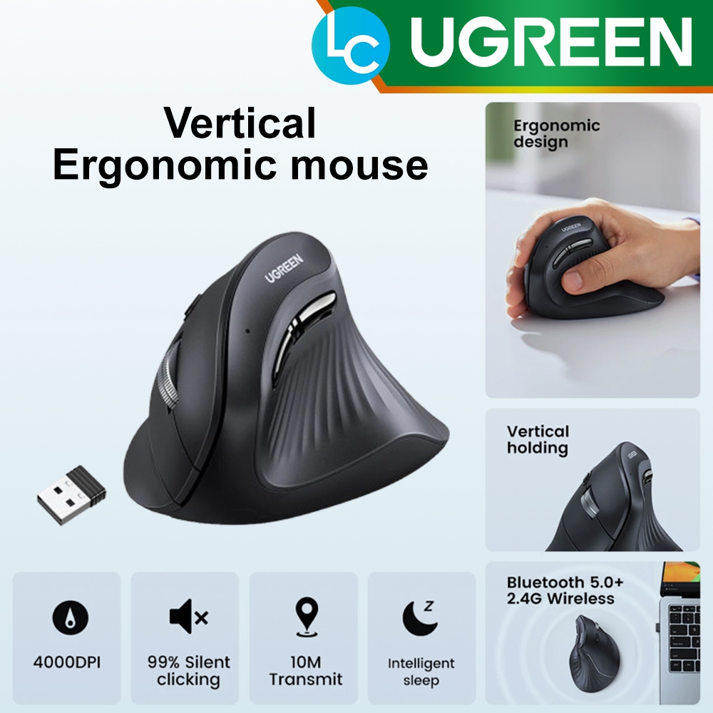 UGREEN Vertical Ergonomic Mouse Dual Mode Bluetooth & 2.4G Silent ...