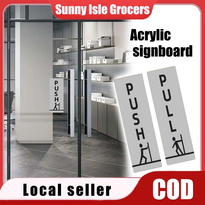 1 Pair Silver Acrylic Push Pull Sign - 3D Hollow UV Print Moden dengan ...