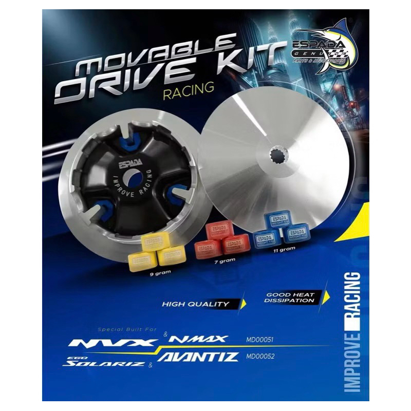ESPADA YAMAHA NMAX NVX155 V1 V2 RACING FRONT CVT PULLEY COMP SET (WITH 3 SET RACING WEIGHT ...
