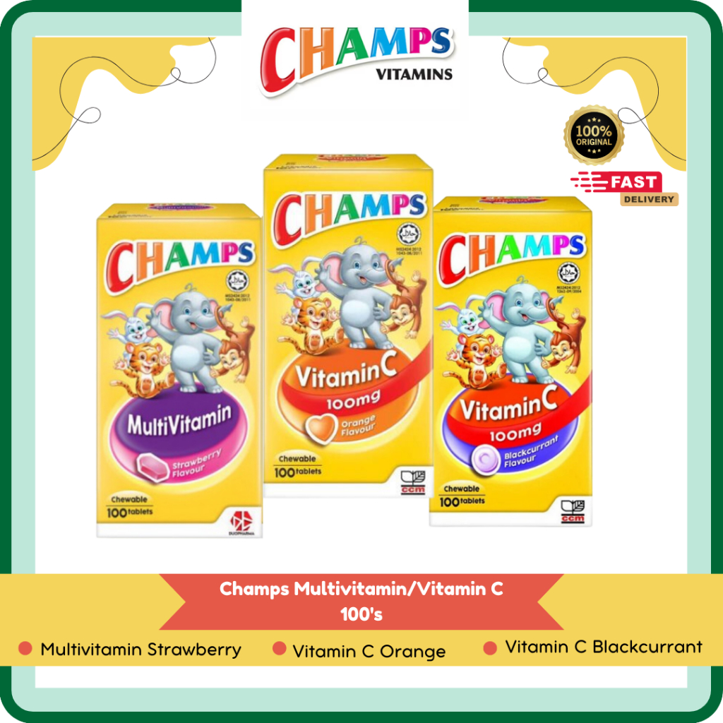 Champs | Vitamin C Blackcurrant 100mg (100's) | Multivitamin Strawberry ...