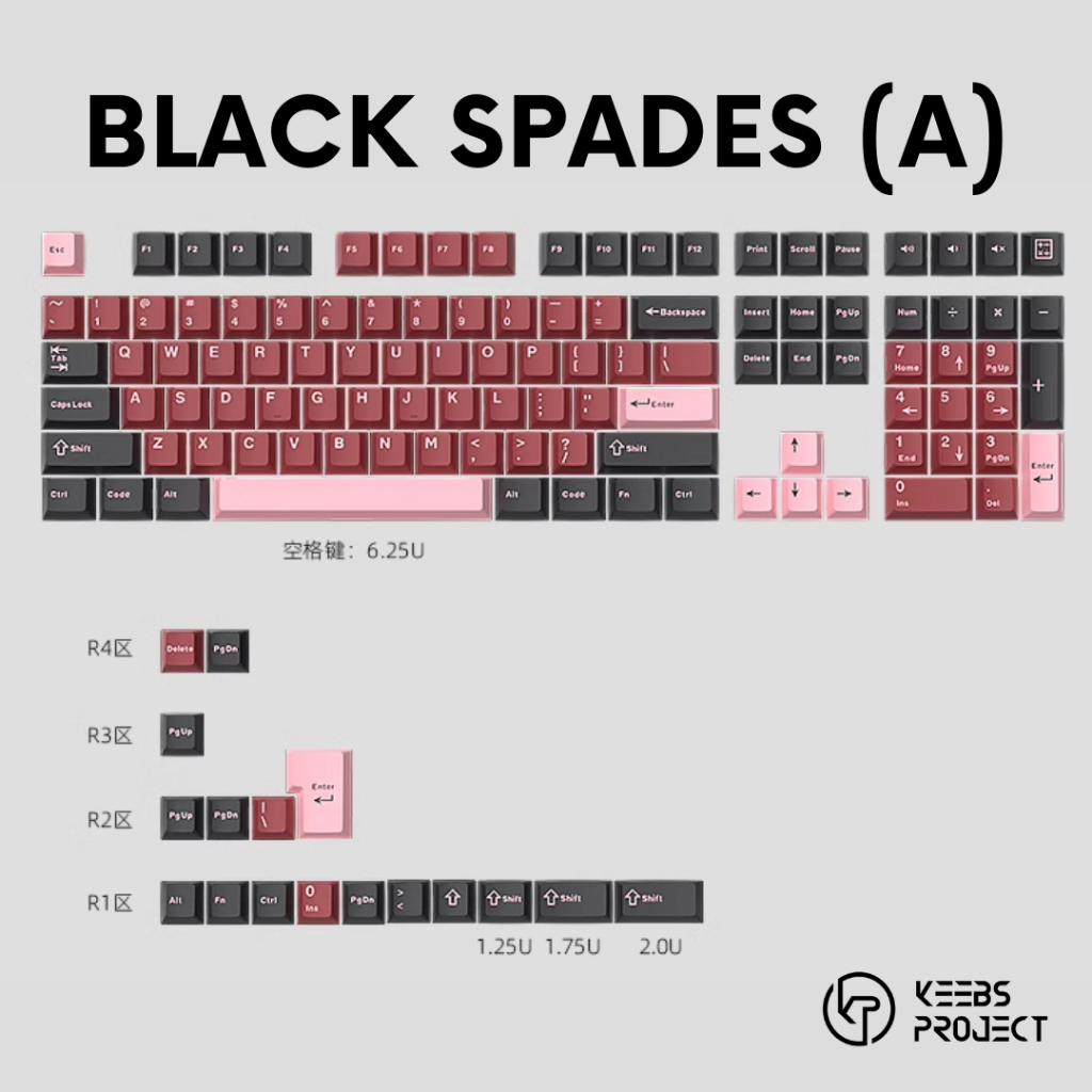 KEEBS BLACK SPADES PBT Doubleshot Cherry Profile Keebs Project Keycap ...