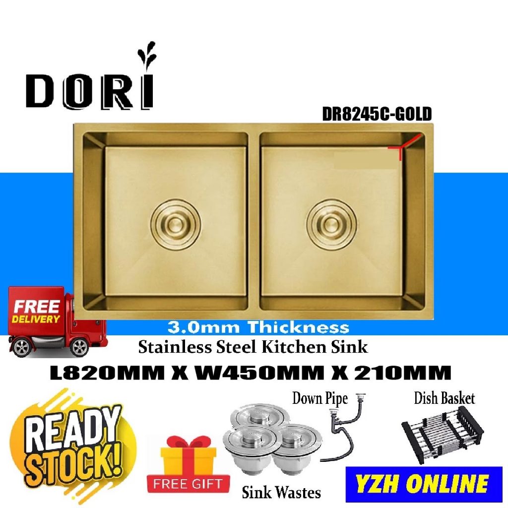 Dori Stainless Steel kitchen sink DR8245C Double Bowl Gold Sink / Sinki ...