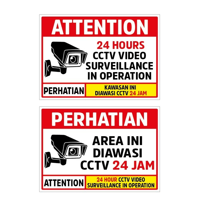 Warning 24-hour CCTV In Operation Warning Signage Board 3M STICKER ...