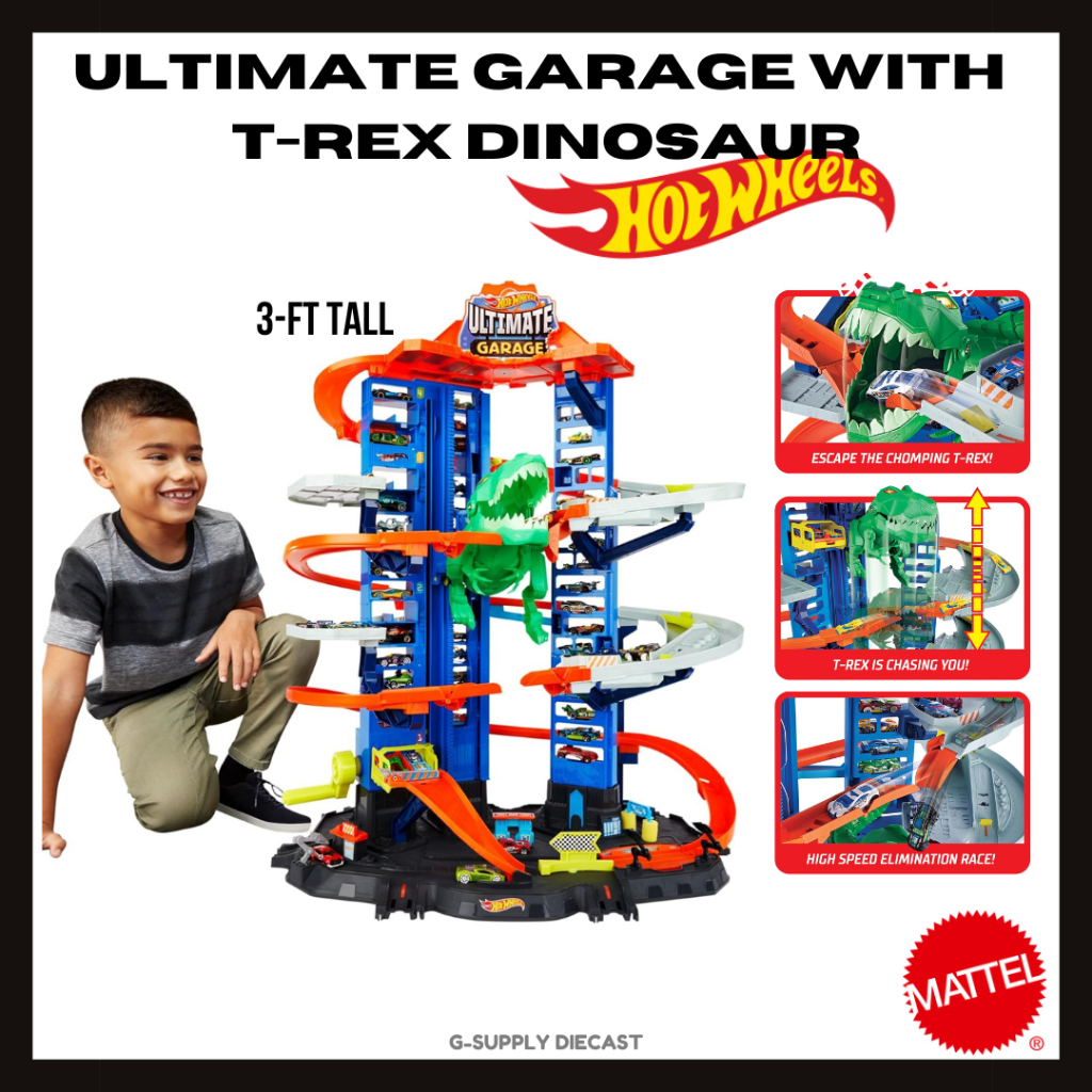 HOT WHEELS City Ultimate Garage T-Rex Dinosaur Diorama Diecast Largest ...
