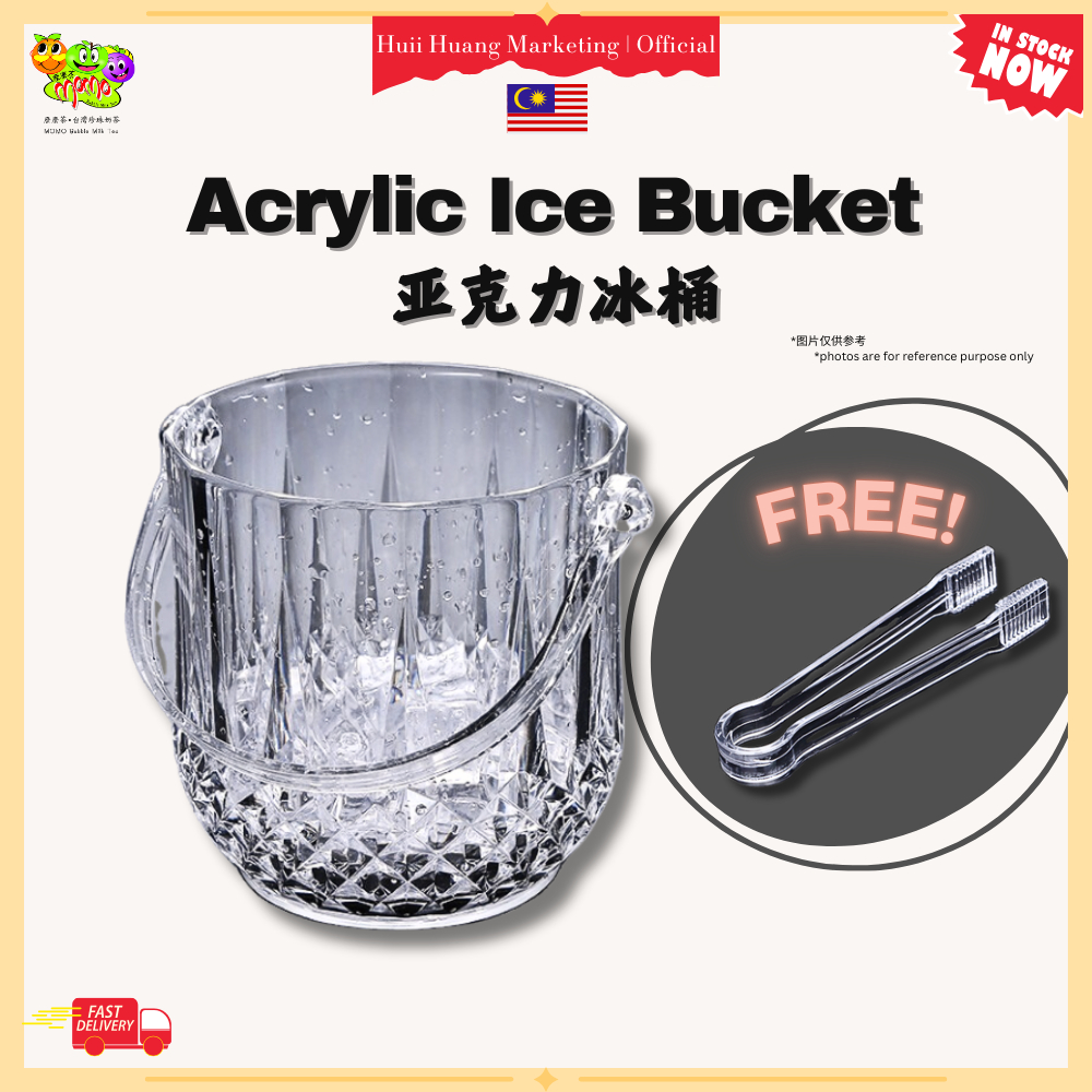 Acrylic Ice Bucket Crystal Transparent Ice Bucket FREE Tong Clip Bekas ...