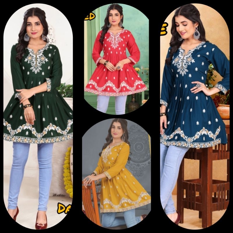 SHORT KURTI COTTON FULL EMBROIDERY | Shopee Singapore