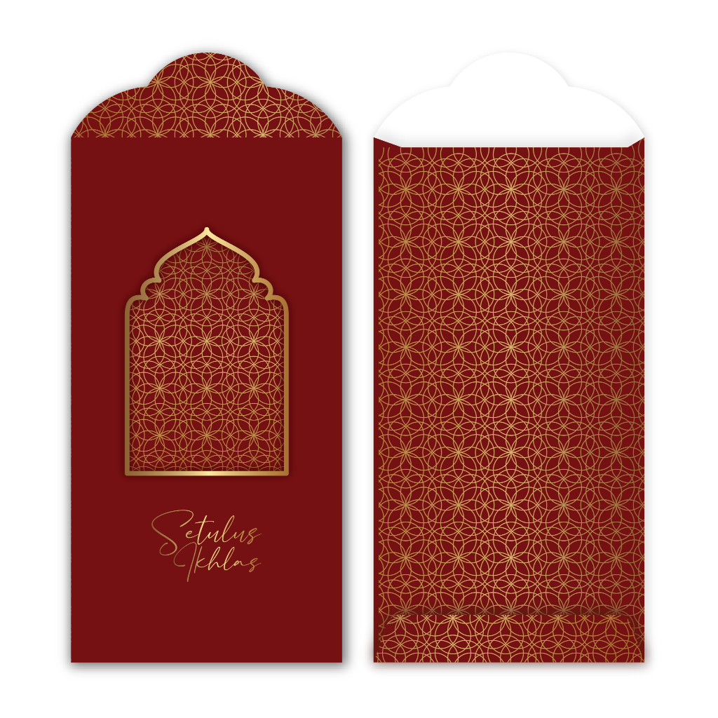 Sampul Duit Raya Premium 2025 | Islamik Design Maroon | | Shopee Singapore